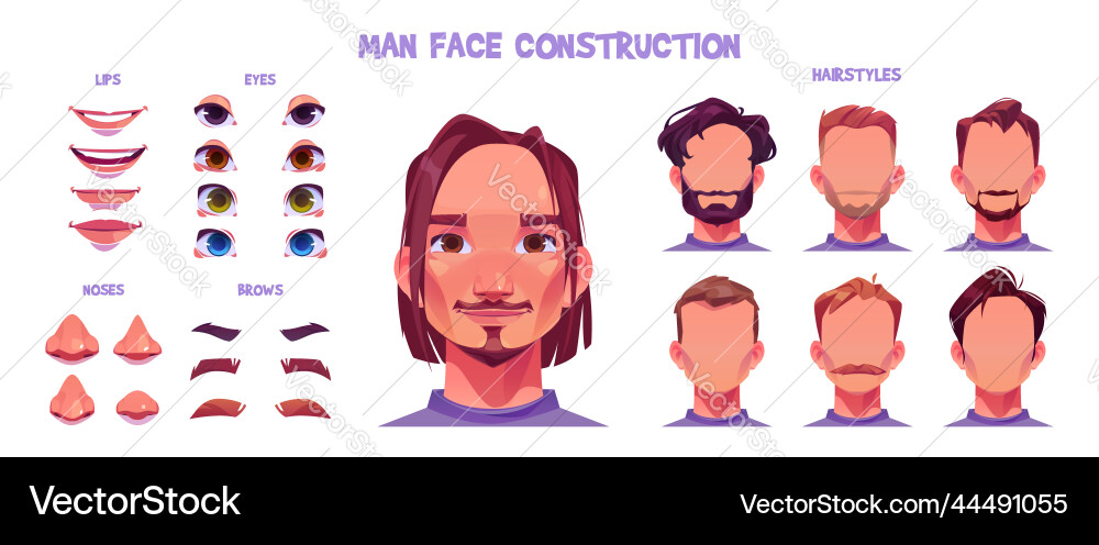 Man face constructor cartoon character avatar Vector Image