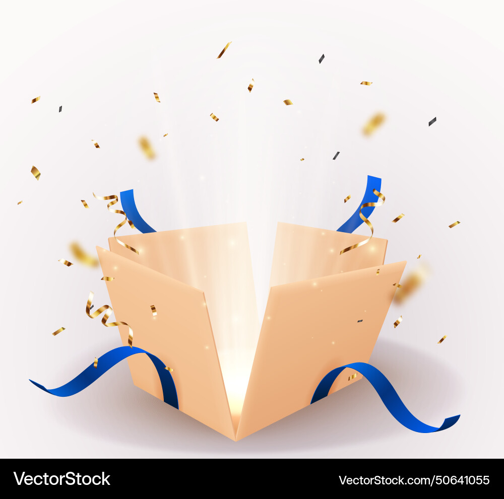 Open box with gold confetti Royalty Free Vector Image