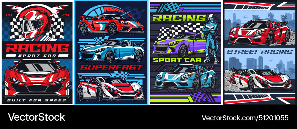 Racing Car Stickers Set - Speed & Victory Vector Image