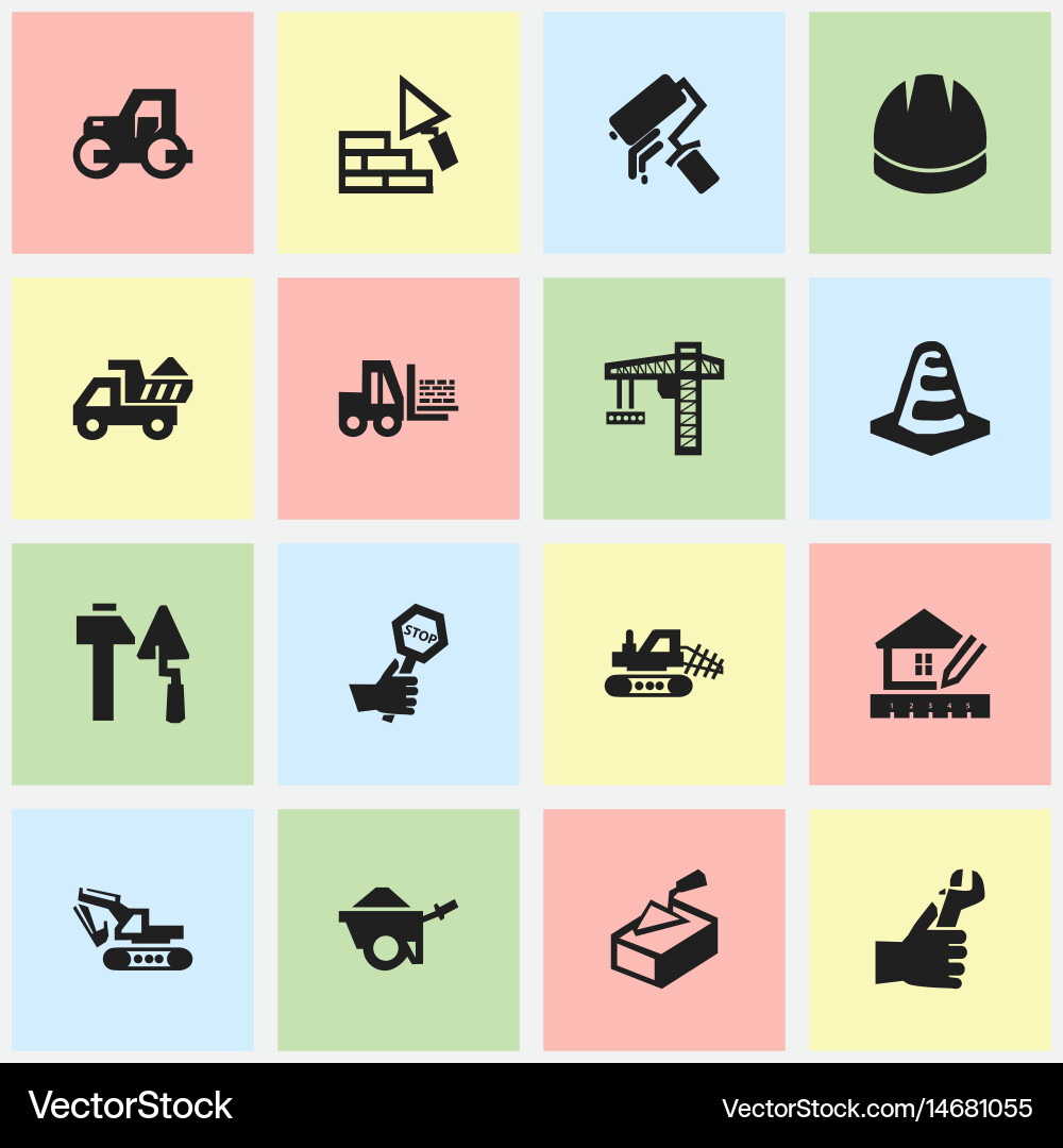 Set of 16 editable construction icons includes Vector Image