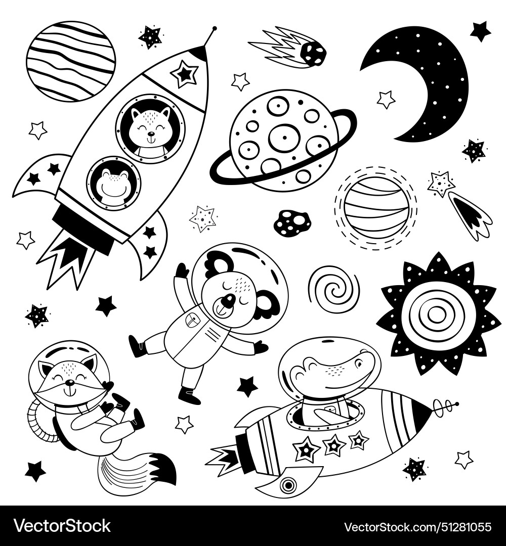 Set of outline space animals Royalty Free Vector Image