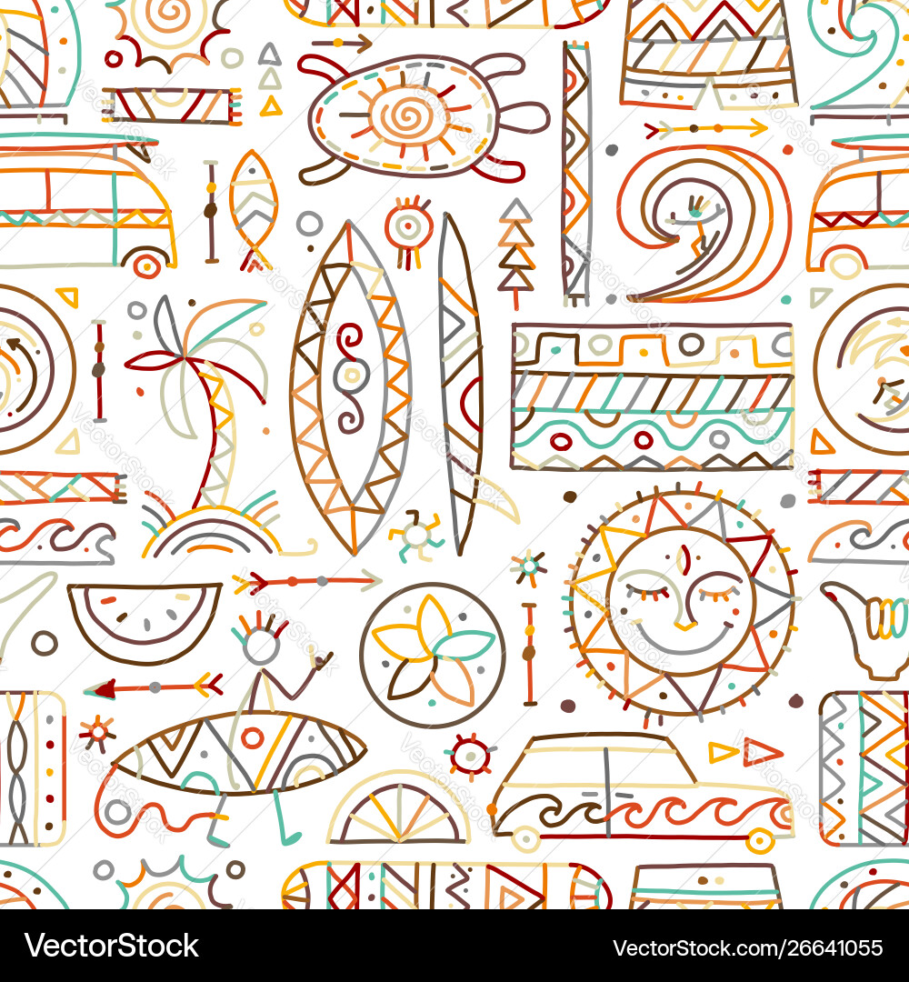 Surfing seamless pattern tribal elements for your Vector Image