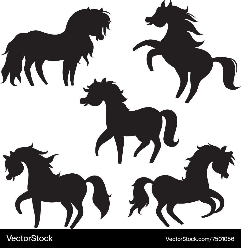 Cartoon horses silhouettes on white background Vector Image