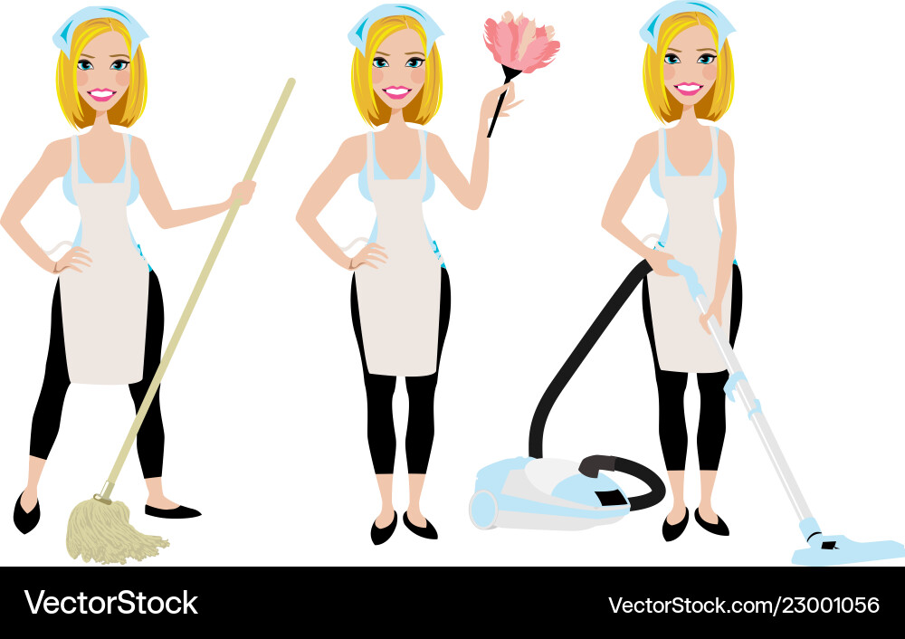 Cleaning Lady - Three Poses Royalty Free Vector Image