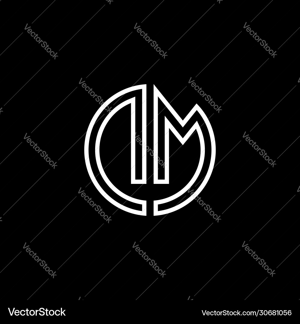 Dm monogram logo circle ribbon style outline Vector Image