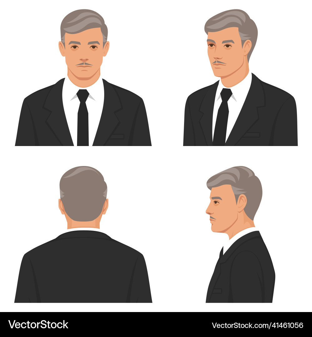 Face in front view and side old man Royalty Free Vector