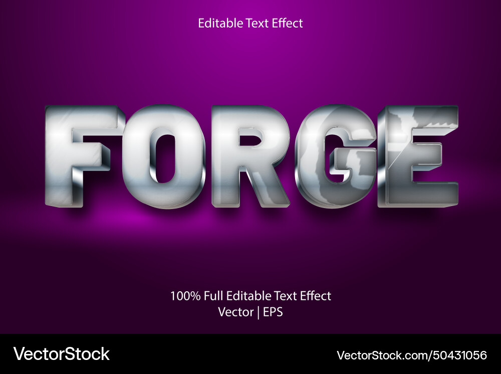 Forge editable text effect metallic style Vector Image