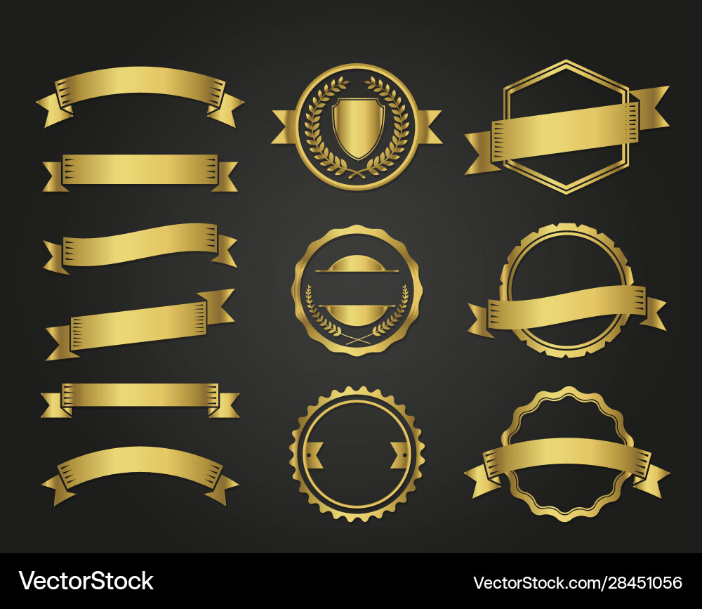 Golden frame and ribbon set Royalty Free Vector Image