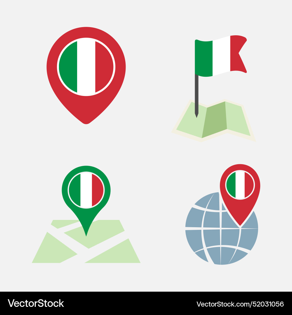 Italy map pointer icons set italian flag symbol Vector Image