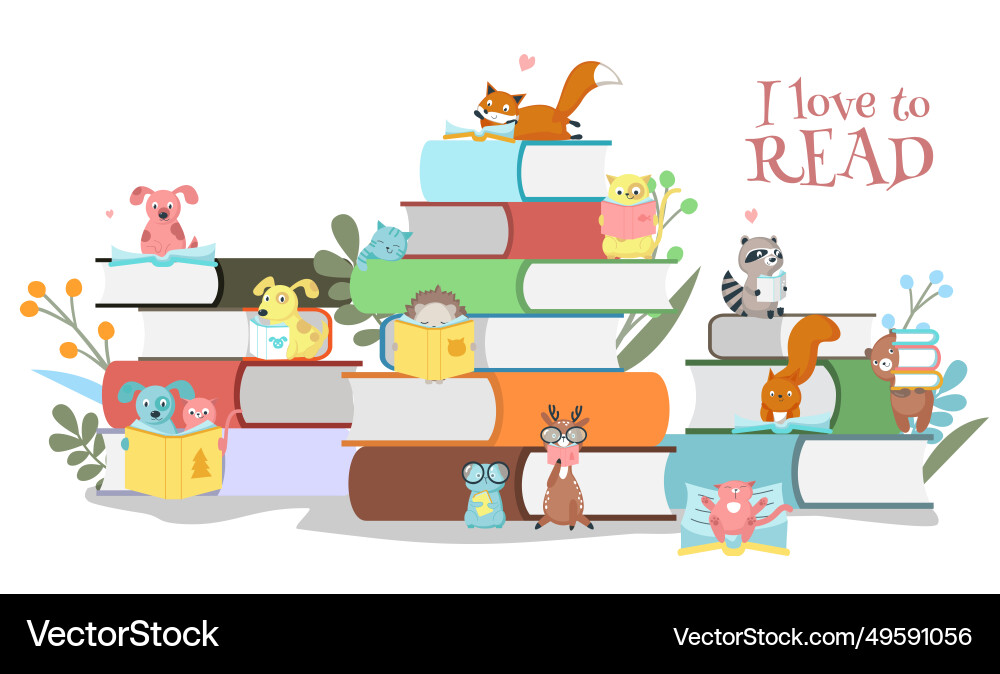 Love to read book festival poster with cute tiny Vector Image