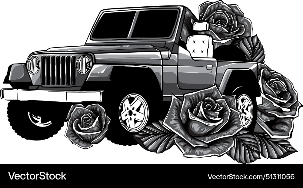 Monochrome off road car Royalty Free Vector Image