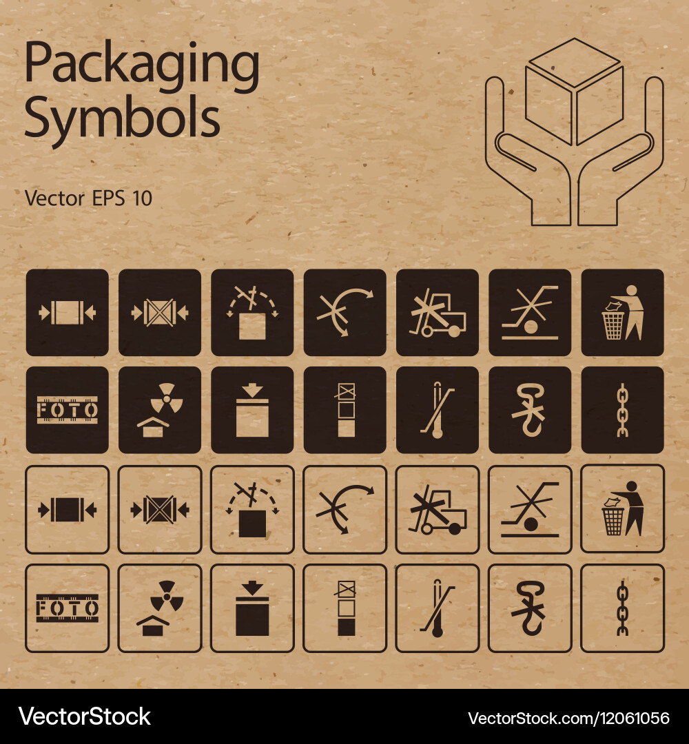 Packaging symbols on cardboard Royalty Free Vector Image