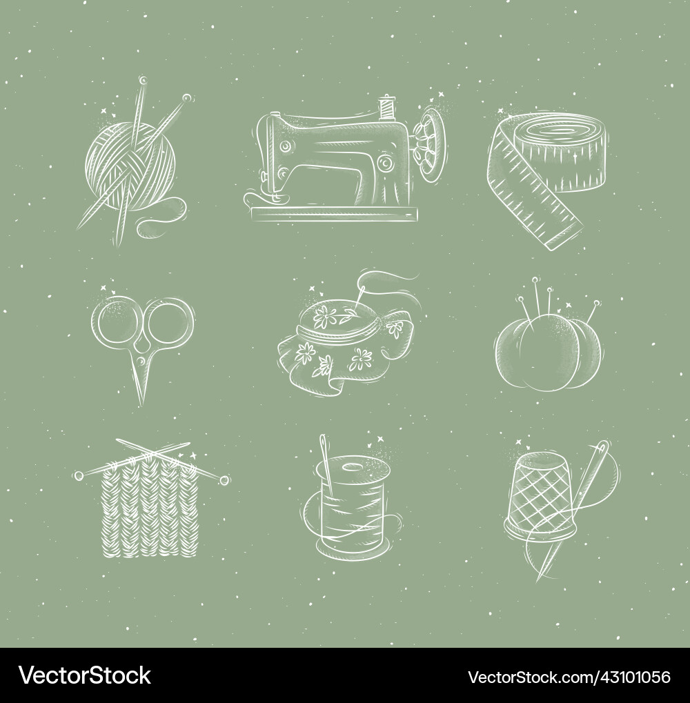 Sewing icons green Royalty Free Vector Image - VectorStock