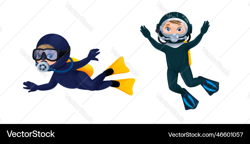 Cartoon divers underwater scuba diving characters Vector Image