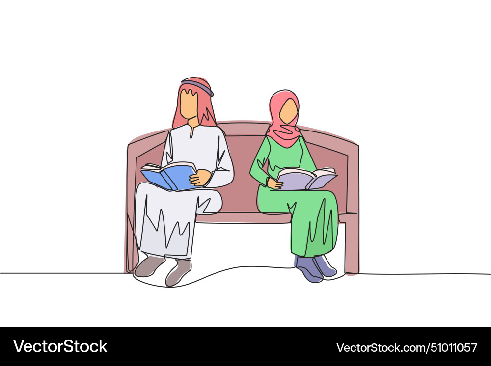 Continuous one line drawing arab man woman Vector Image