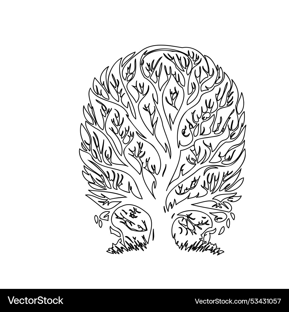 Haunted tree outline sketch Royalty Free Vector Image
