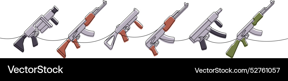 Military weapons one line colored continuous Vector Image