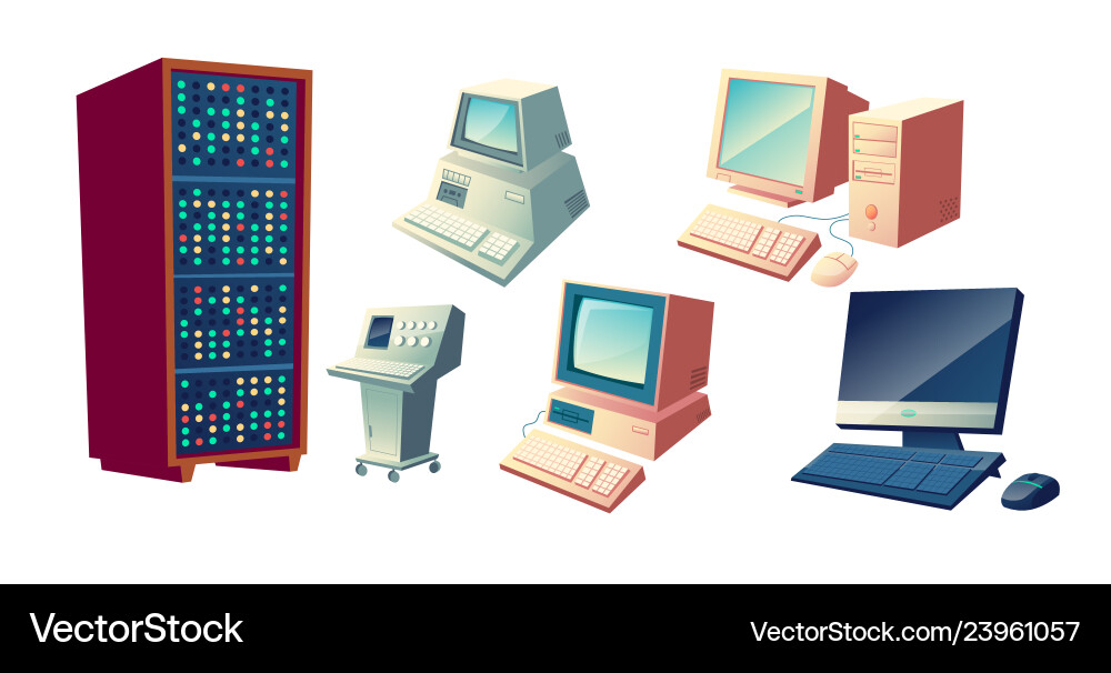 Personal computers evolution cartoon set Vector Image