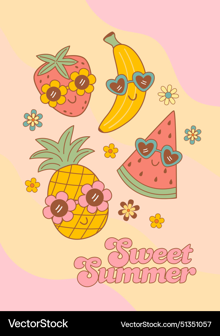Poster with cute fruit and berries Royalty Free Vector Image