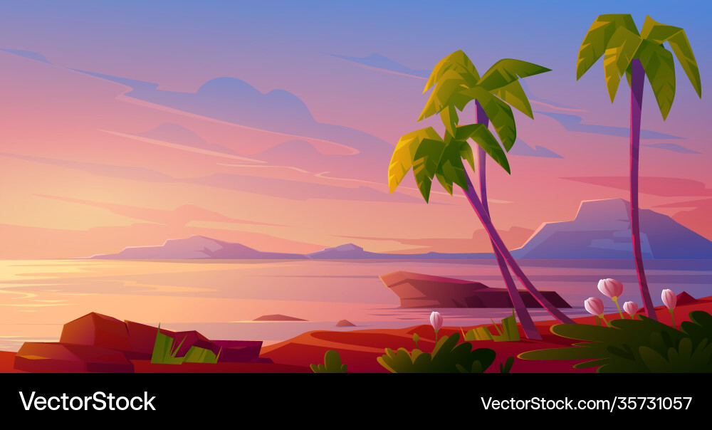 Sunset or sunrise on beach tropical landscape Vector Image