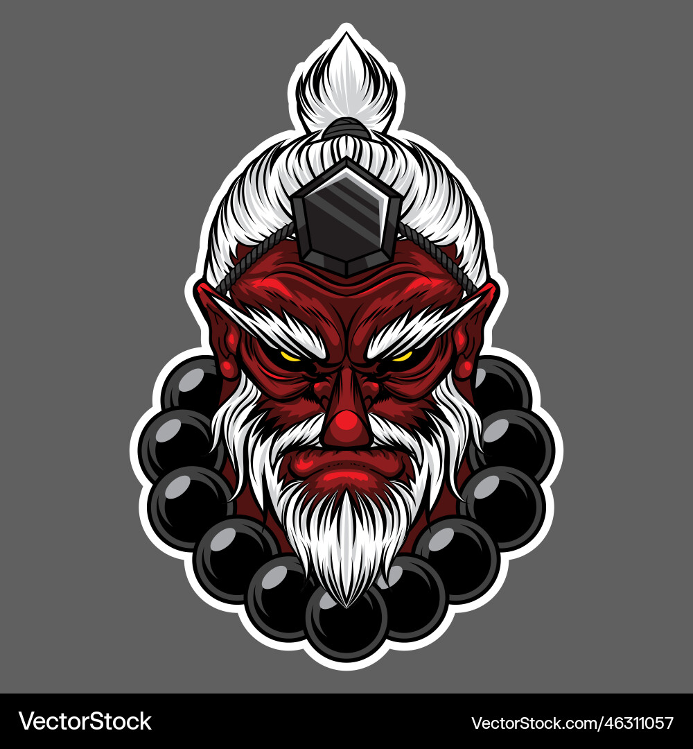 Tengu head with japanese style drawing Royalty Free Vector