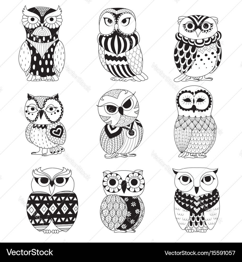 Zen owls Royalty Free Vector Image - VectorStock
