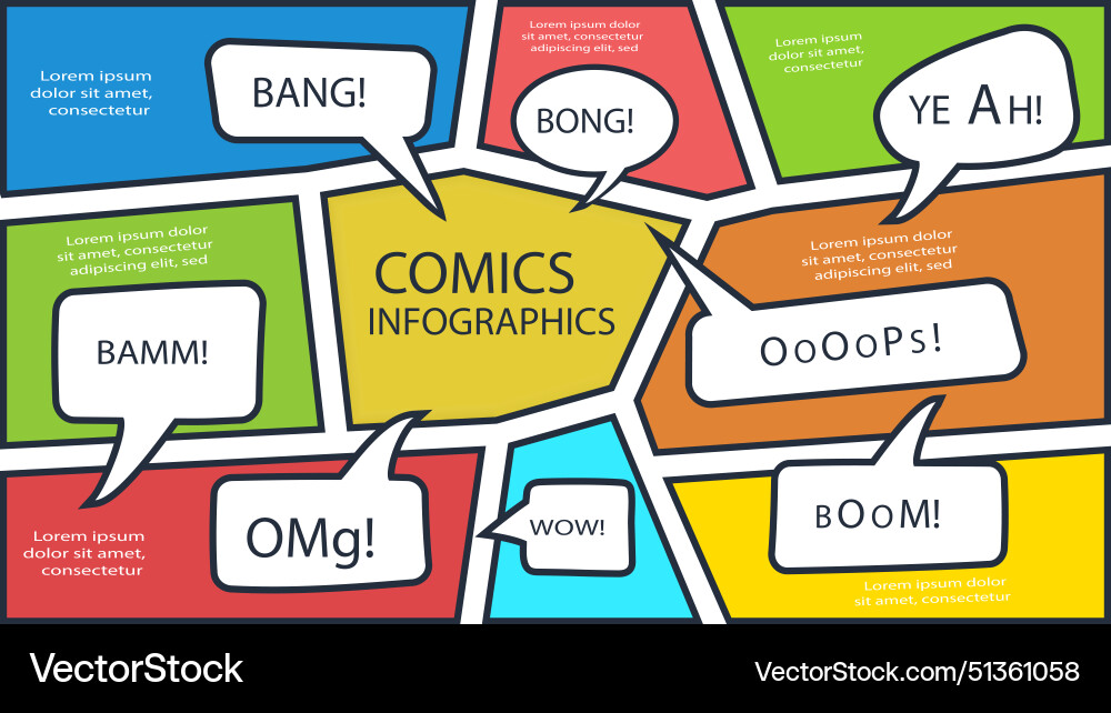 Comics infographic with 8 steps options parts Vector Image