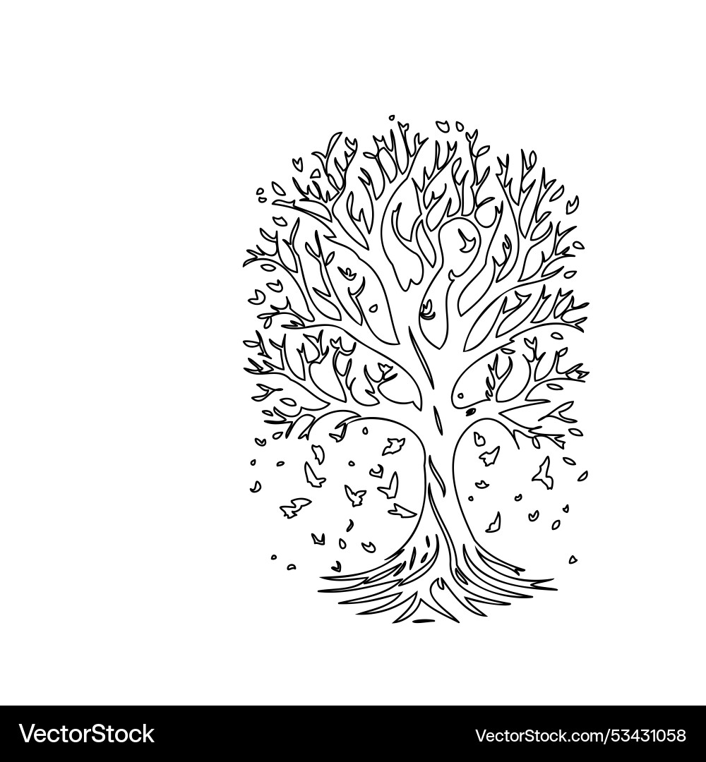 Haunted tree outline sketch Royalty Free Vector Image