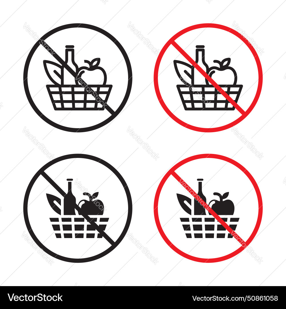 Picnics are prohibited sign icon set forbidden Vector Image
