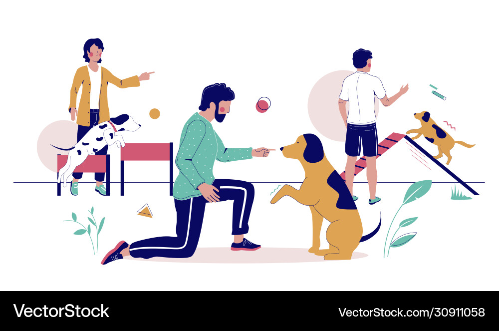 Puppy training classes on dog playground Vector Image