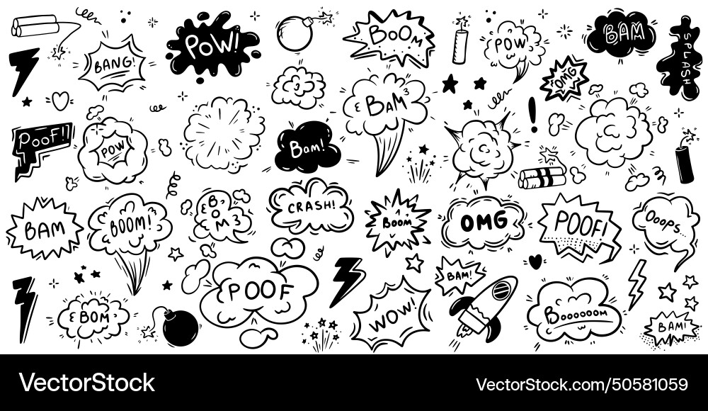 Comic cartoon line bomb explosion Royalty Free Vector Image