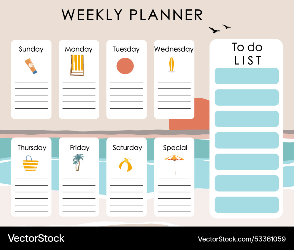 Cute weekly planner background Royalty Free Vector Image