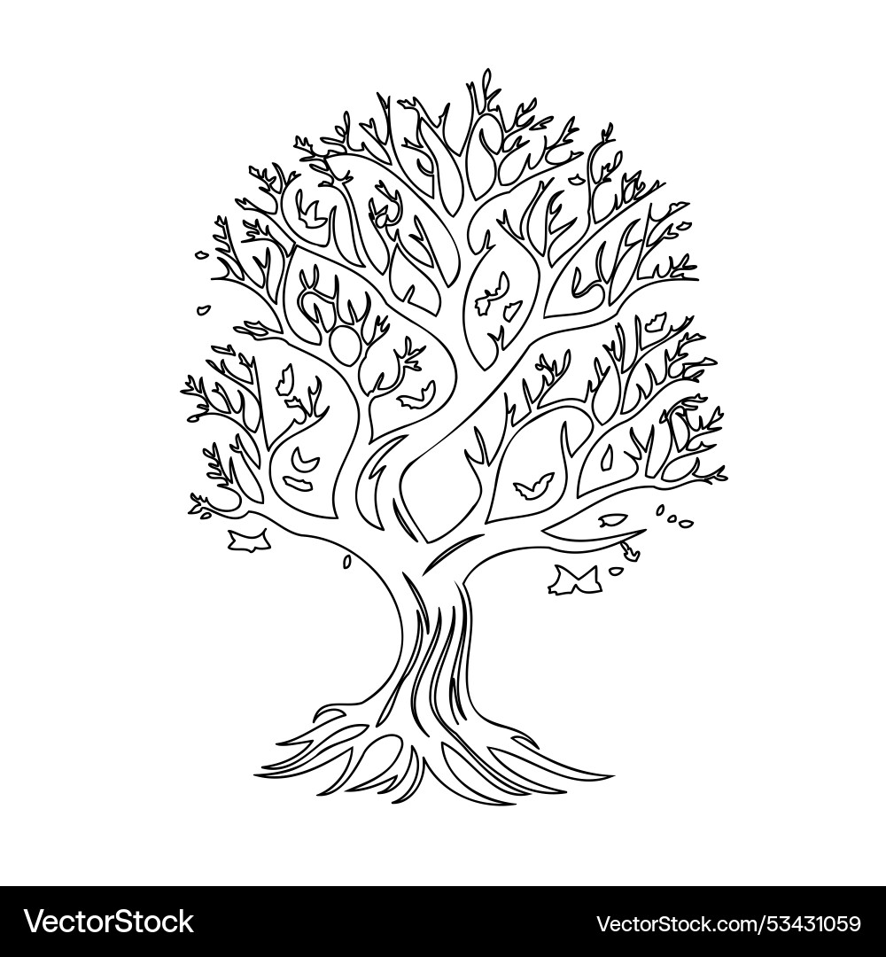 Haunted tree outline sketch Royalty Free Vector Image