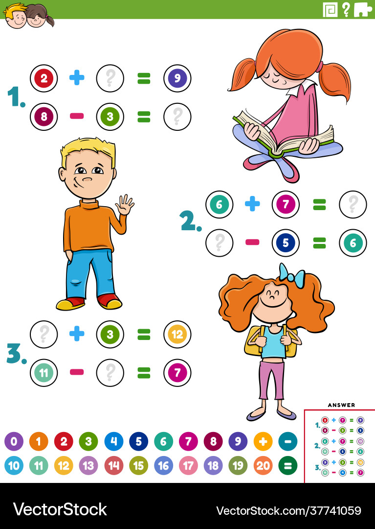 Math addition and subtraction educational task Vector Image