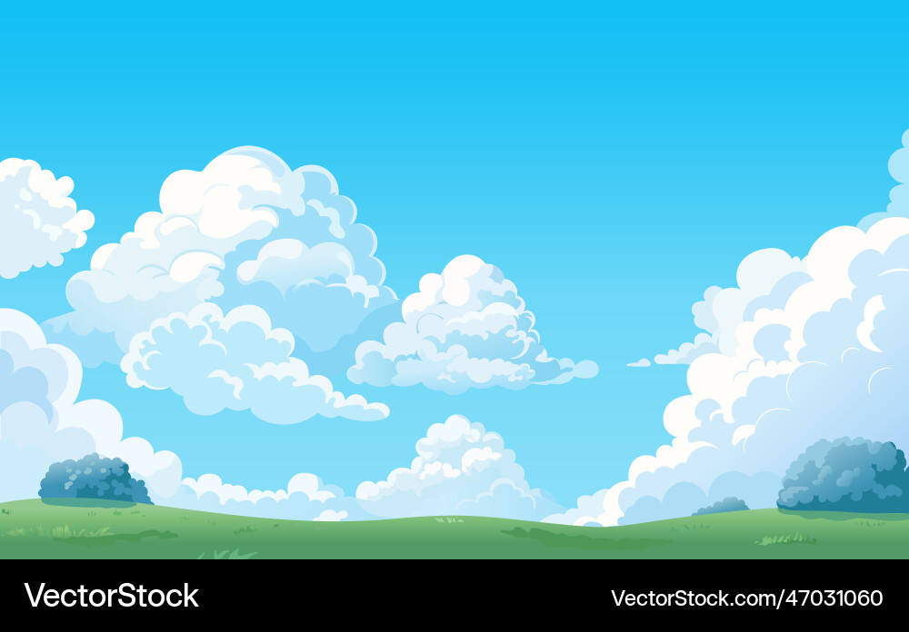 Cartoon landscape with white clouds on sky Vector Image