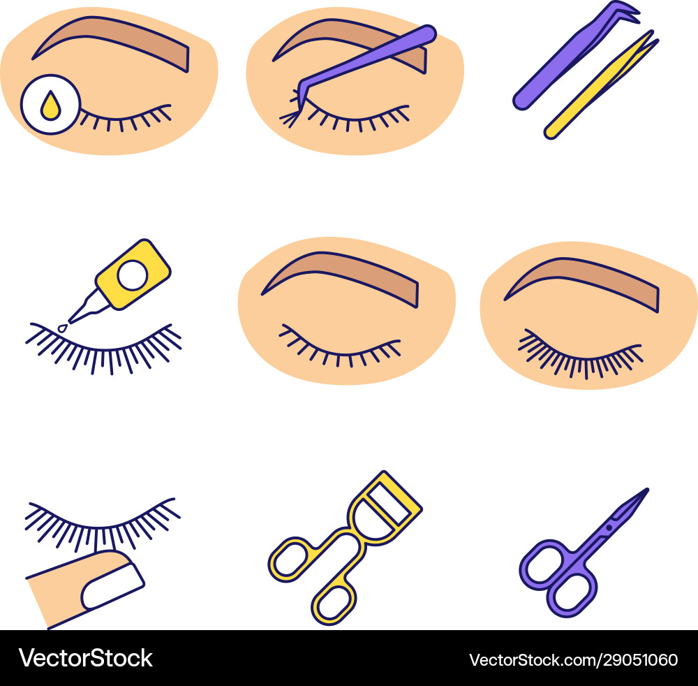 Eyelash extension color icons set Royalty Free Vector Image