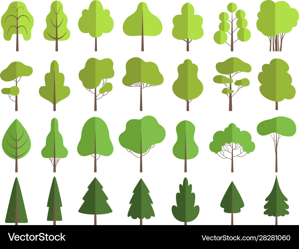 Flat green trees nature plants clean shaping Vector Image