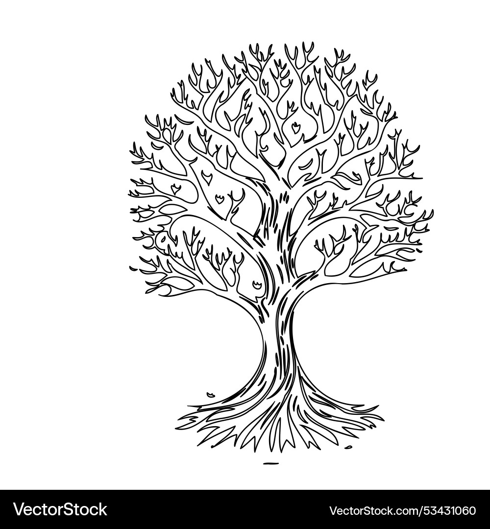 Haunted tree outline sketch Royalty Free Vector Image