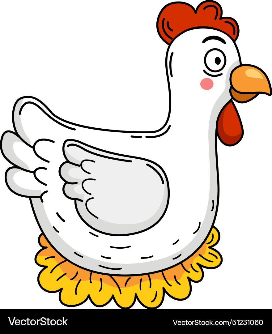 Hen outline white on background Royalty Free Vector Image