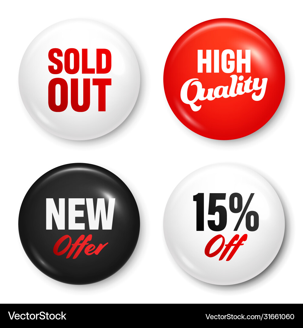 Realistic badges with text product promotion Vector Image