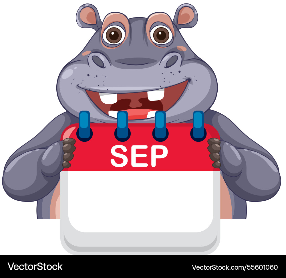 Smiling hippo with a september calendar page Vector Image