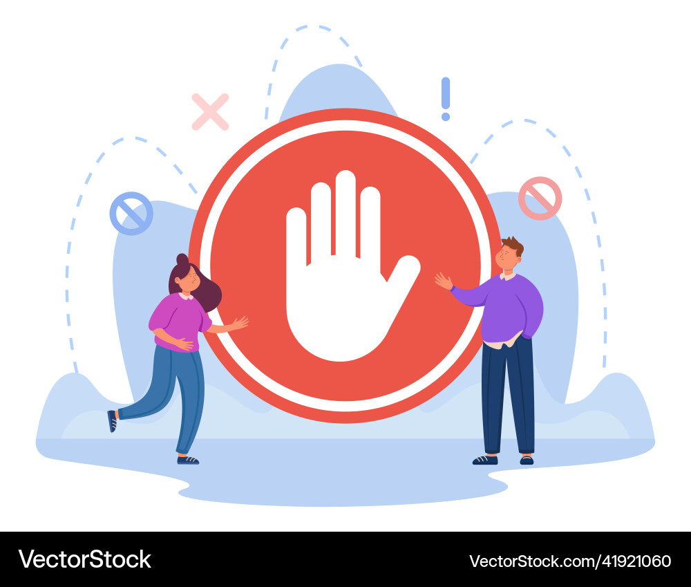 Tiny people standing near stop sign flat Vector Image