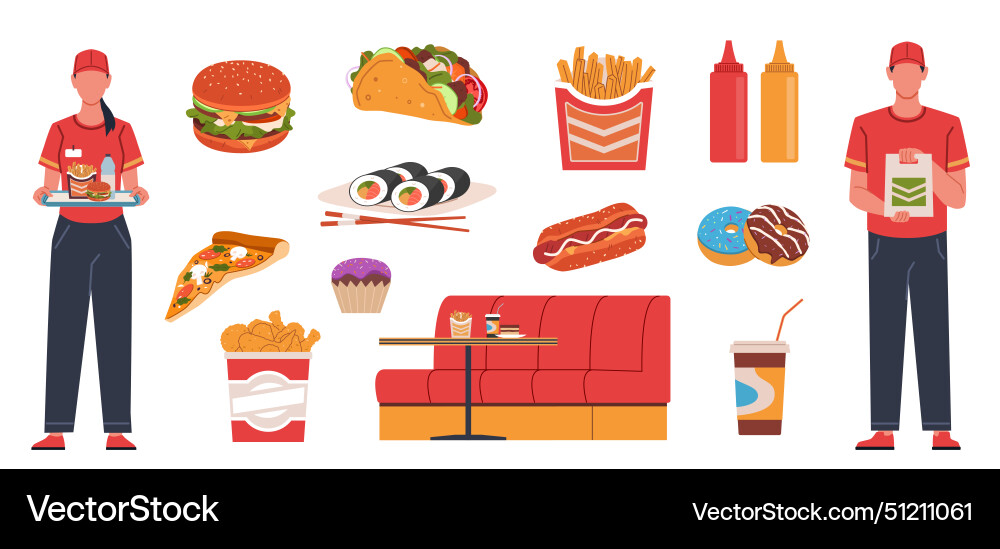 Fast food restaurant bistro workers in uniform Vector Image