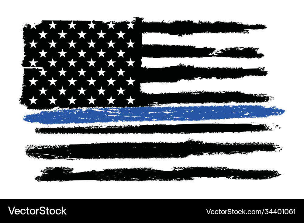 Grunge police flag thin blue line Royalty Free Vector Image
