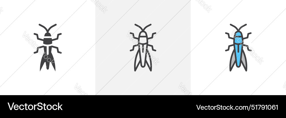 Locust icon set black filled and outlined style Vector Image