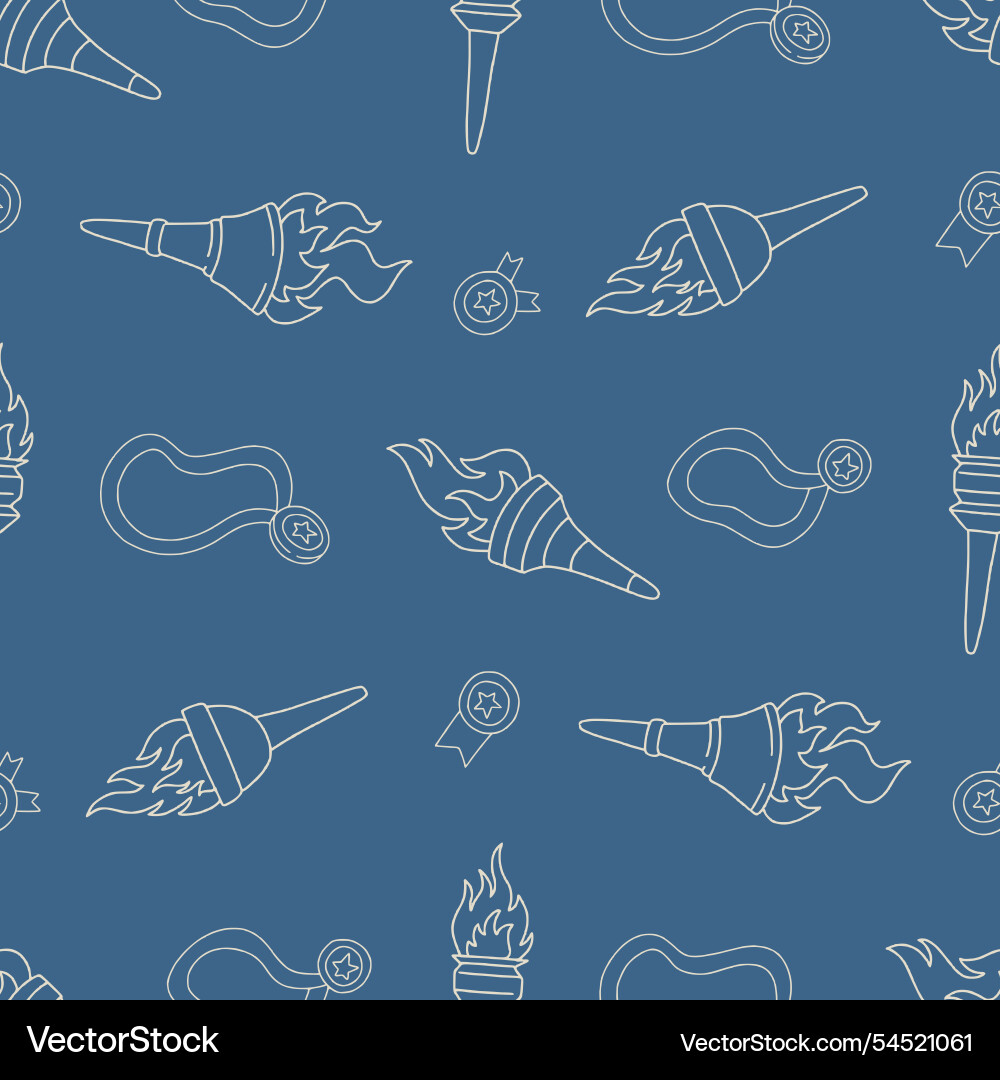 Outline torch fire medal seamless pattern Vector Image
