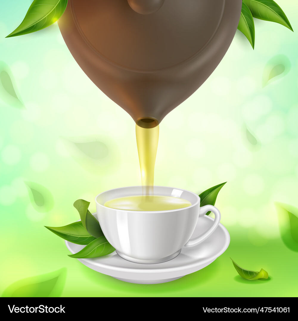 Realistic detailed 3d green tea fresh loose leaf Vector Image