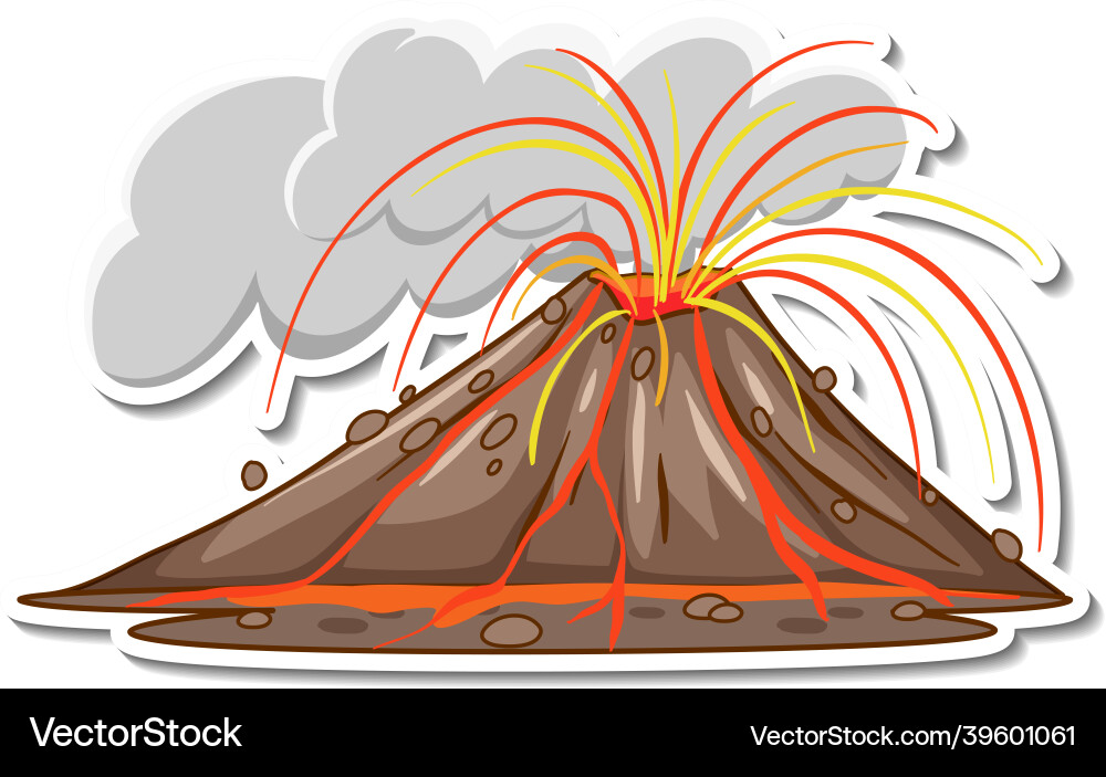 Sticker design with volcano eruption lava Vector Image