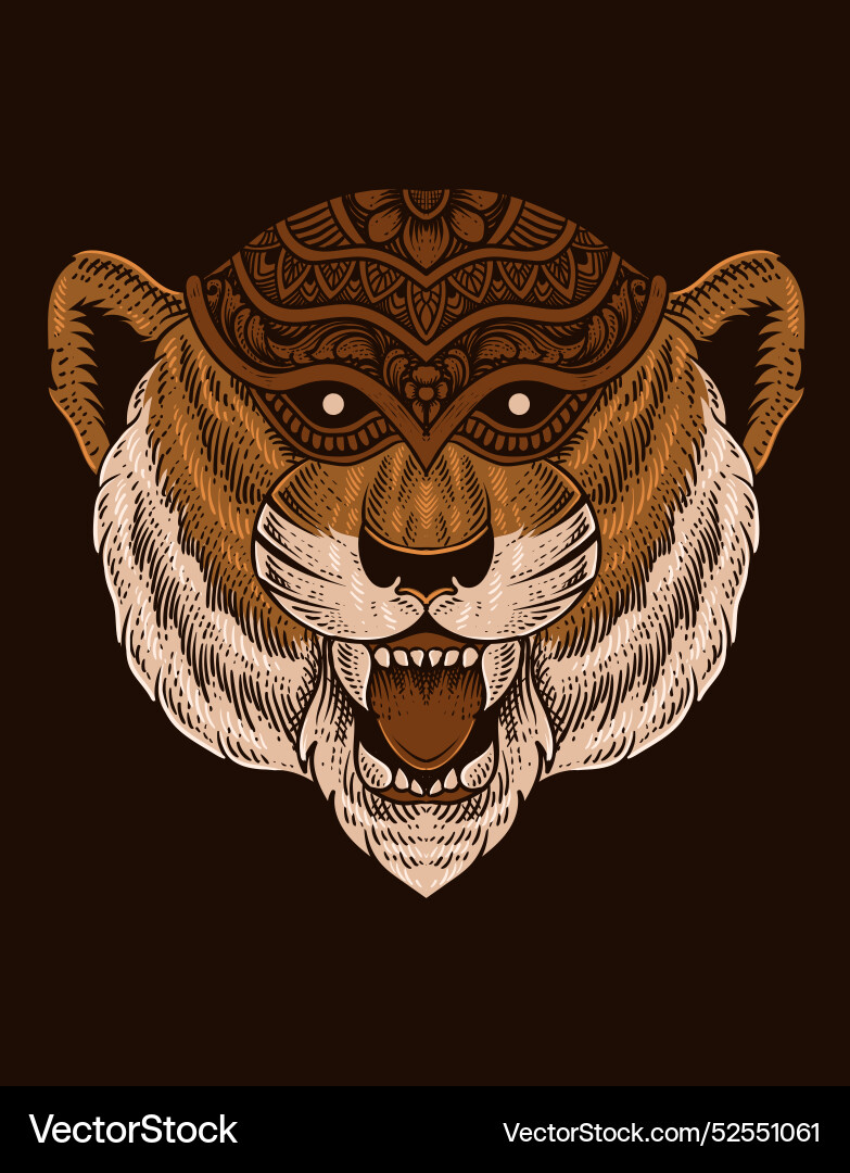 Tiger head engraving style with mask Royalty Free Vector