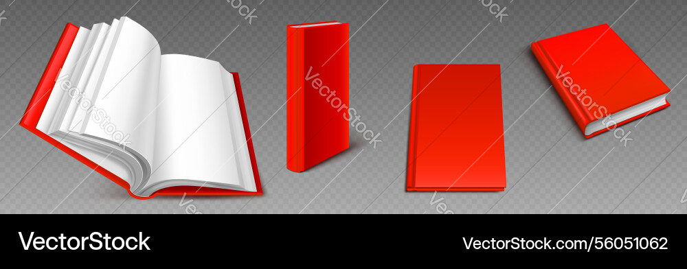 3d open red book set from different angles Vector Image